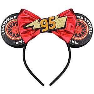 Bmobuo Mouse Ears Headband for Women Sequin Bows Cute Mouse Ears Headband Halloween Mouse Ears (02-Car)