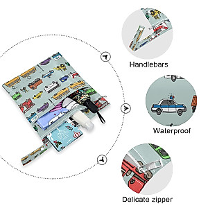 2pcs Bus Truck Car Cloth Diaper Wet Dry Bag Waterproof Reusable Wet Dry Organizer,Transportation Washable Wet Bag with Two Zippered Pockets for Travel Beach Gym Swimsuits Toiletries