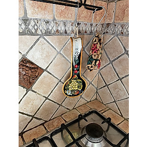 CERAMICHE D'ARTE PARRINI - Italian Ceramic Spoon Rest Holder Decorated Grape Background Black Pottery Art Hand Painted Made in ITALY Tuscan
