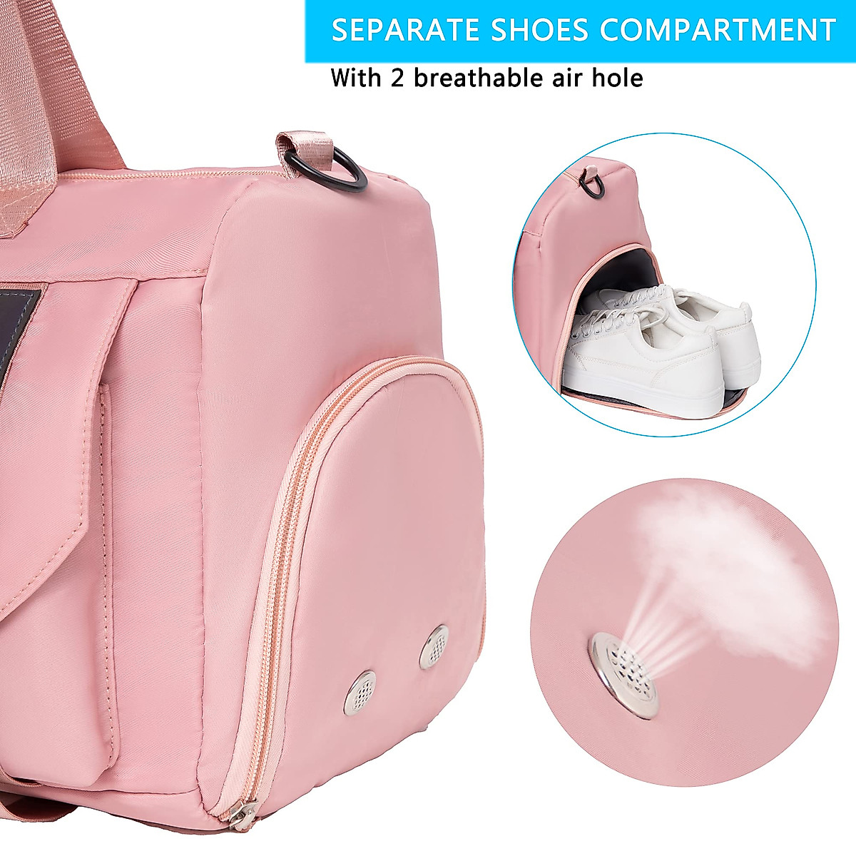 Pink Gym Bag Duffel Bag for Women - 18.5"×9.5"×9" Small Travel Bag with Wet Pocket and Shoes Compartment Gymnastics Equipment Bags Outdoor Bag