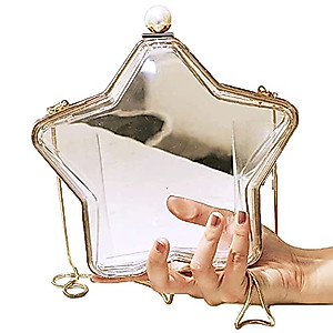 Rejolly Clear Clutch Bags for Women Stadium Approved Evening Purse Acrylic Transparent Handbag Shoulder Bag with Chain Strap (Star (Pearl Closure))