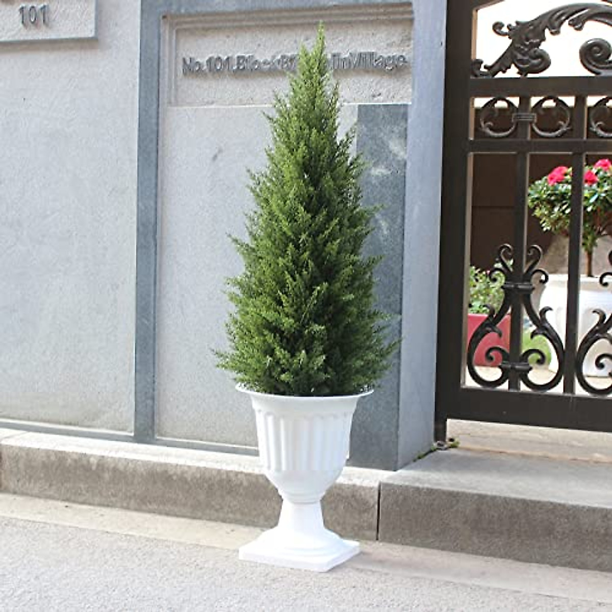 Two 3 Foot Artificial Topiary Cedar Trees Artificial Potted Shrubs UV Resistant Bushes Plants for Indoor Outdoor