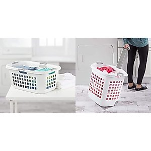 Sterilite 12168006 2 Bushel 71L Ultra Laundry Basket, White w/Titanium handles, 6 pack & 12248004 Laundry Basket, 62 L, White, Pack of 4