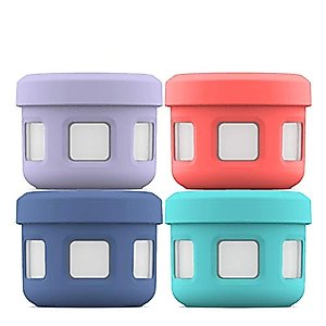 Ello Plastic Reusable Condiment Travel Containers with Screw-Top Leak Proof Lid, 5 oz, Fruit Cobbler