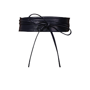 Earnda Women Fashion Obi Belt Faux Leather Wide Wrap Waist Cinch Belt for Dress Black Medium