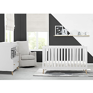 Delta Children Essex 4-in-1 Convertible Baby Crib, Bianca White with Natural Legs