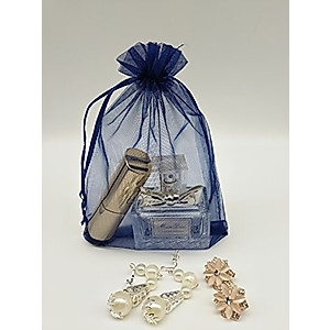 Ankirol 50pcs Large Sheer Organza Favor Bags 6.6x9'' Jewelry Candy Gift Bags Mini Bottle Wine Bags Samples Display Drawstring Pouches (Navy Blue)