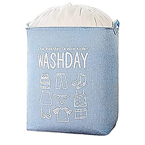 75L large foldable fabric storage basket, waterproof and dustproof freestanding laundry basket, suitable for dormitory, family storage of clothes, toys, bath towels (four colors optional) (blue)