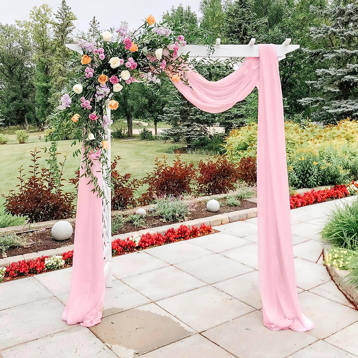 MoKoHouse Wedding Arch Drapes Fabric 3 Panels 6 Yards Pink Chiffon Drapes Backdrop for Baby Shower Birthday Party Decorations