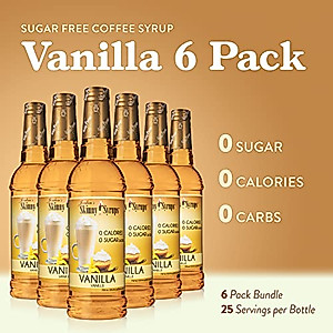 Jordan's Skinny Syrups Sugar Free Coffee Syrup, Vanilla Flavor Drink Mix, Zero Calorie Flavoring for Chai Latte, Protein Shake, Food and More, Gluten Free, Keto Friendly, 25.4 Fl Oz, (Pack of 6)