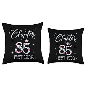 Pink Crown 85th Birthday Tee Gift For Womens Chapter 85 EST 1938 85Th Birthday Tee Gift for Women Ladies Throw Pillow, 16x16, Multicolor