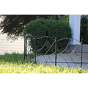 AshmanOnline Galvanized Garden Fence 24in x 10ft, Black (Set of 5) - Outdoor Metal Landscape Fencing Steel Wire Gate Border Edge Folding Patio Flower Bed Animal Barrier Section Edging.