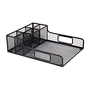 Mind Reader Utensil Napkin & Plate Holder, Silverware Organizer, Serving Tray, Metal Mesh, 11.5"L x 14.75"W x 5.5"H, Black