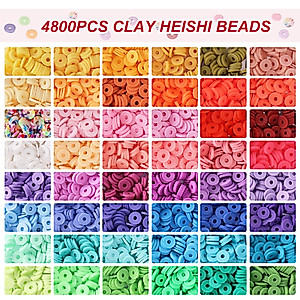 QUEFE 4800pcs Clay Beads for Bracelet Making Kit 48 Colors Flat Round Polymer Clay Beads Spacer Heishi Beads for Jewelry Making Kit, for Girls 8-12, Preppy, Gift Pack