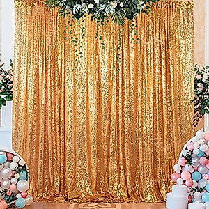 Sequin Backdrop 8x8ft Sequin Curtain Backdrop Gold Sequin Curtains Panel Wedding Backdrop Curtains Glitter Backdrops for Photography (8FTx8FT, Gold)