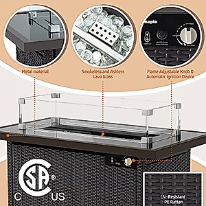 Outdoor Fire Pits,PAMAPIC Propane Fire Pit Table with Glass Wind Guard,42 Inch 50,000 BTU Auto-Ignition Outdoor Fire Tables for Garden Patio Backyard Deck Poolside
