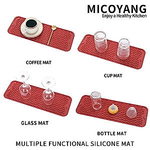 MicoYang Silicone Dish Drying Mat for Multiple Usage,Easy clean,Eco-friendly,Heat-resistant Silicone Mat for Kitchen Counter,Sink,Bar,Bottle,or Cup Red M 17 inches x 6 inches