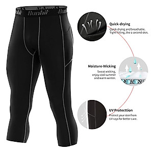 Runhit 3/4 Compression Pants Men with Pockets,(2 Pack) Running Shorts Pants Tights Leggings for Men Yoga Workout Athletic Base Layer