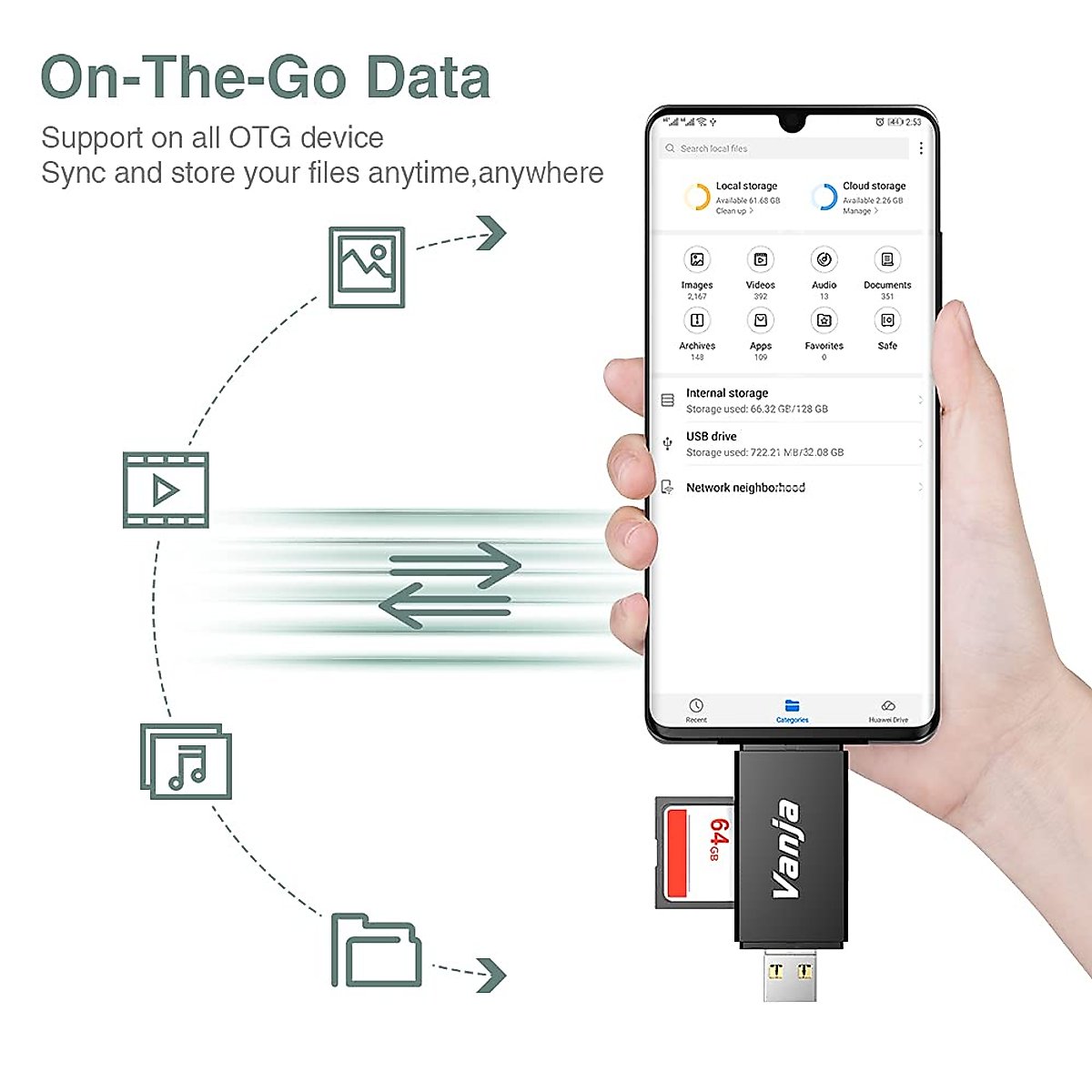 Vanja 3-in-1 SD Card Reader USB-C/USB-A/Micro USB Portable Memory Card Reader Trail Camera SD Card Adapter for SD, SDXC, SDHC, MMC, RS-MMC, Micro SD, Micro SDXC, Micro SDHC and UHS-I Cards