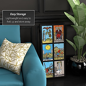 Red Lantern 3 ft. Short Double Sided Rider-Waite Tarot Canvas Folding Screen 6 Panel Freestanding Partition and Separator for Modern and Contemporary Bedroom, Home Office, Studio, Dorm, Apartment