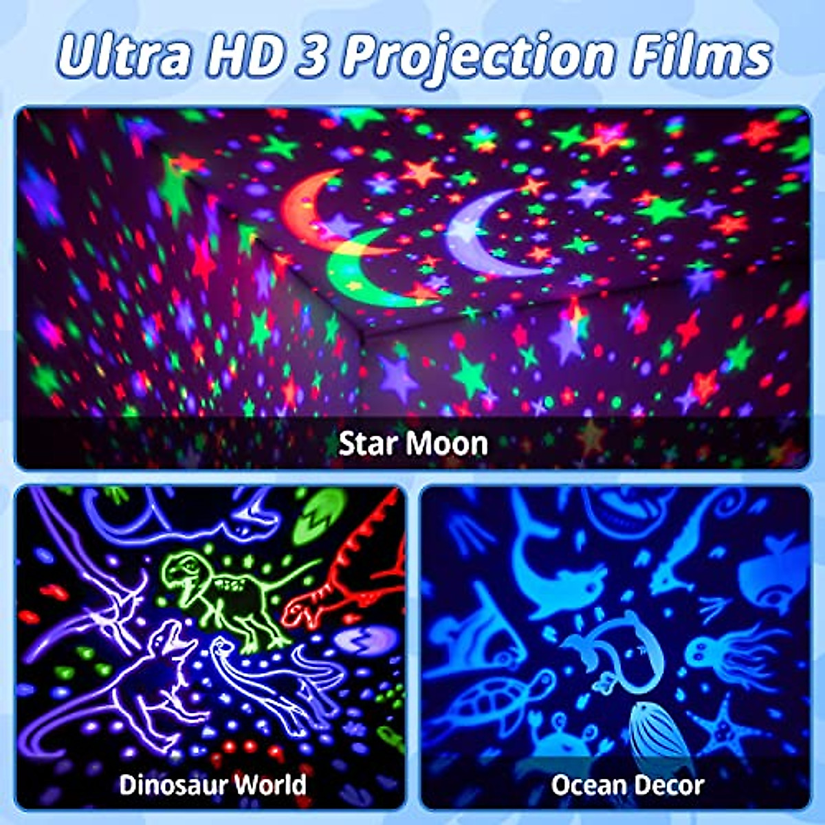 One Fire Night Light for Kids, 48 Lighting Modes Star Lights for Bedroom, 360° Rotating+3 Films Baby Night Light Projector, USB Rechargeable Kids Night Lights for Bedroom, Star Lights for Room Decor