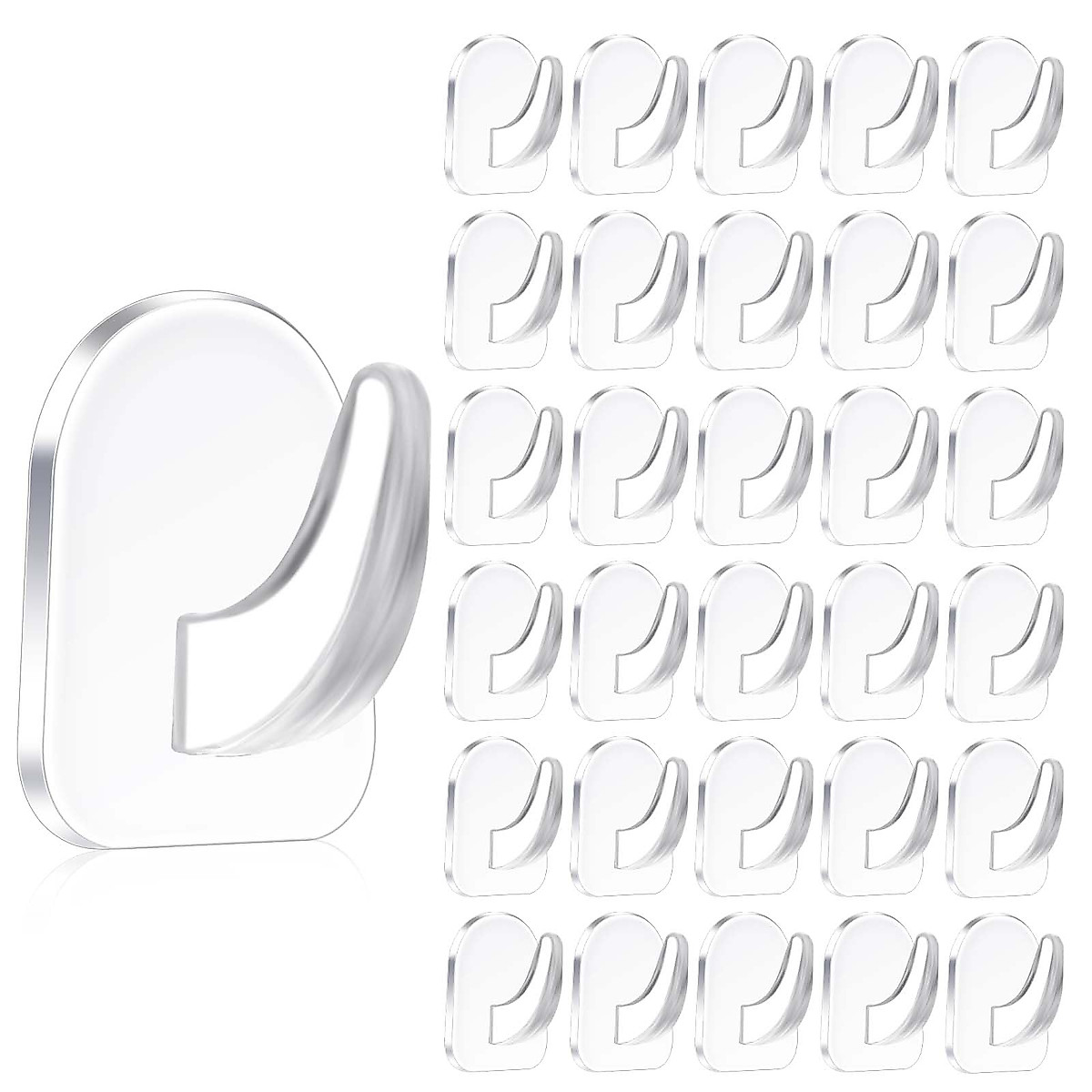 Molain 30 Pack Clear Adhesive Hooks for Hanging, Transparent Reusable Heavy Dut Acrylic Adhesive Hooks with Traceless Stickers Drill-Free Wall Hooks for Kitchen Bathroom Bedroom Office