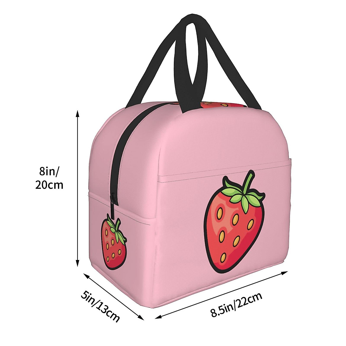 Ucsaxue Cute Strawberry Cartoon On Pink Lunch Bag Reusable Lunch Box Work Bento Cooler Reusable Tote Picnic Boxes Insulated Container Shopping Bags For Adult Women Men