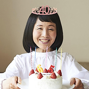 FRCOLOR 40th Birthday Tiara Crystal Rhinestone Crown Princess Crown and Tiaras for Women(Rose Gold)