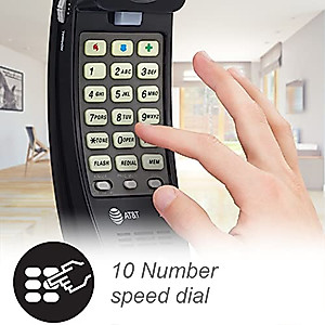 AT&T 210 Basic Trimline Corded Phone, No AC Power Required, Wall-Mountable, Black