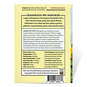 The Old Farmer's Almanac Marigold Seeds (Crackerjack Mix) - Approx 400 Flower Seeds - Premium Non-GMO, Open Pollinated