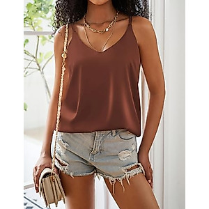 Ekouaer Womens 2-Pack Silk Satin Camisole Tank Top V Neck Sexy Cross Back Spaghetti Strap Cami Sleeveless Lounge Tops