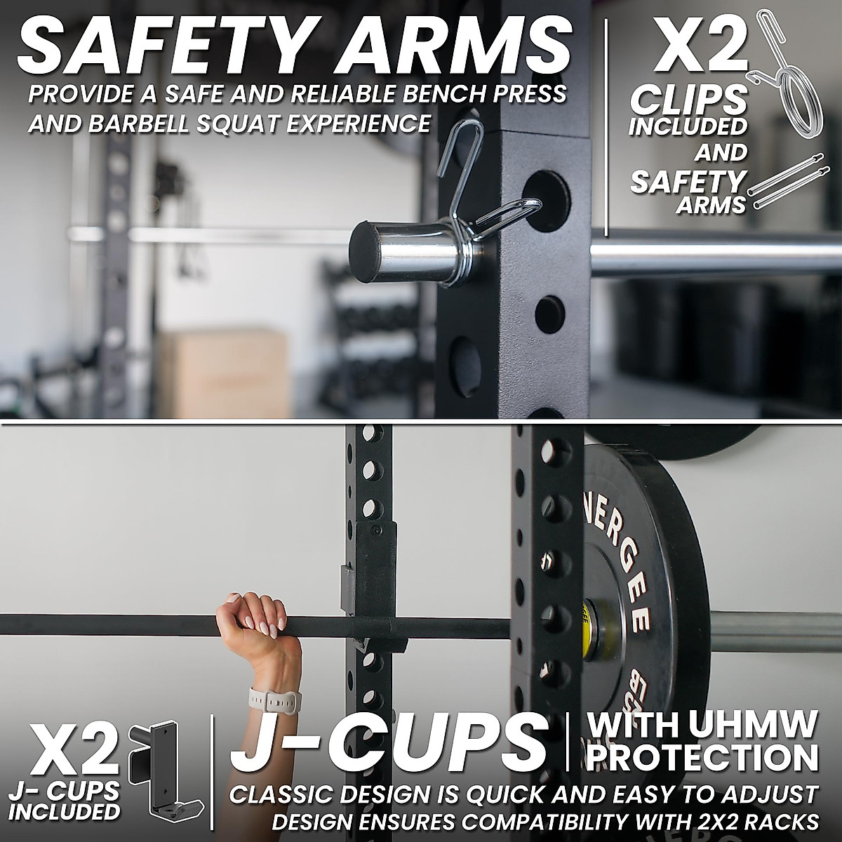 Synergee 2200 Series 81" by 44.5" Power Rack Cage with J-Cups, Safety Arms, Pull Up Bar.