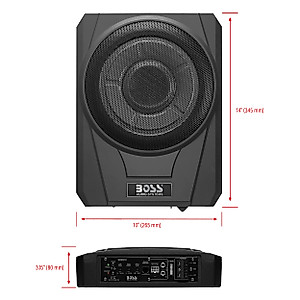 BOSS Audio Systems BASS10 Amplified Car Subwoofer - Low Profile, 10 Inch Subwoofer, Remote Subwoofer Control, for Vehicles Needing Bass with Limited Space, Remote Subwoofer Control