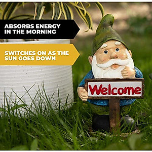 Dawhud Direct Welcome Gnome Solar Light for Home and Outdoor Decor Gnome Solar Powered Flickering LED Garden Light Backyard Gnome Decoration Solar Powered Flickering LED Garden Light