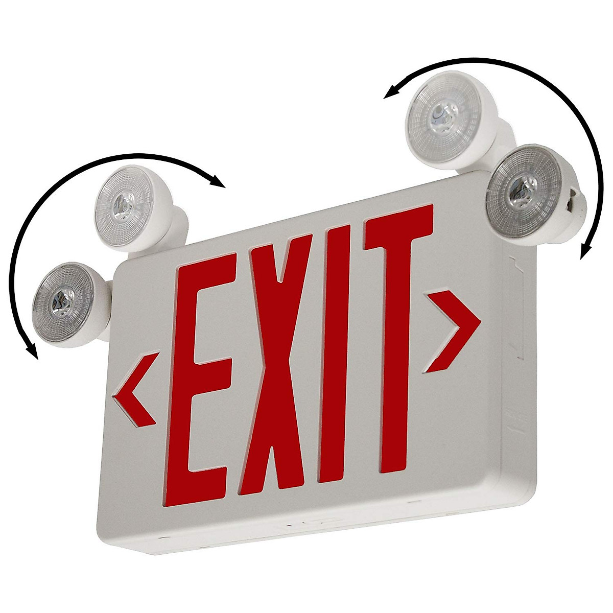 LFI Lights | Compact Combo Red Exit Sign with Emergency Lights | White Housing | All LED | Two Adjustable Round Heads | Hardwired with Battery Backup | UL Listed | (2 Pack) | COMBOC-R