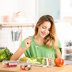 Glotoch 12 Sets Glass Food Storage Containers with Lids, Oven Safe Meal Prep Containers Reusable Glass Lunch Containers for Adults, Airtight Recipientes de Vidrio Con Tapa for Freezer & Dishwasher