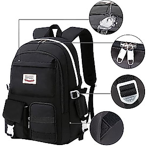 DUPHLAGT Backpack for Girls Boys, Water Resistant Causal Kids Backpack with Lunch Box, Lightweight Daypack School Bag for Elementary Teen Girls (Black)