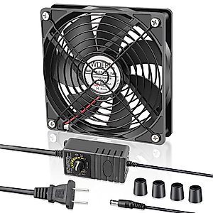 WDERAIR AC 120mm Powerful Computer Fan with AC Plug, 110V - 240V AC to DC 12V Variable Speed Controller for Electronic Components，PS5，Router，Xbox，Growtent，Modem，Amplifier，Receiver，Biltong Cooling