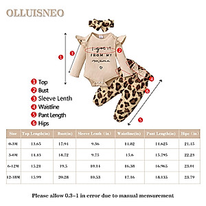 OLLUISNEO 0-3 Months Baby Girl Clothes Infant Romper Outfits Ruffle Sleeve Top Leopard Pant Set Newborn Baby Clohtes for Girls