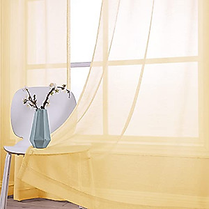 KOUFALL Yellow Sheer Curtains 84 Inches Long for Living Room Set 2 Grommet Faux Linen Soft Semi Transparent Voile Drape Window Sheer Curtains for Bedroom Boys 52x84 Length Solid Pair Bright Color