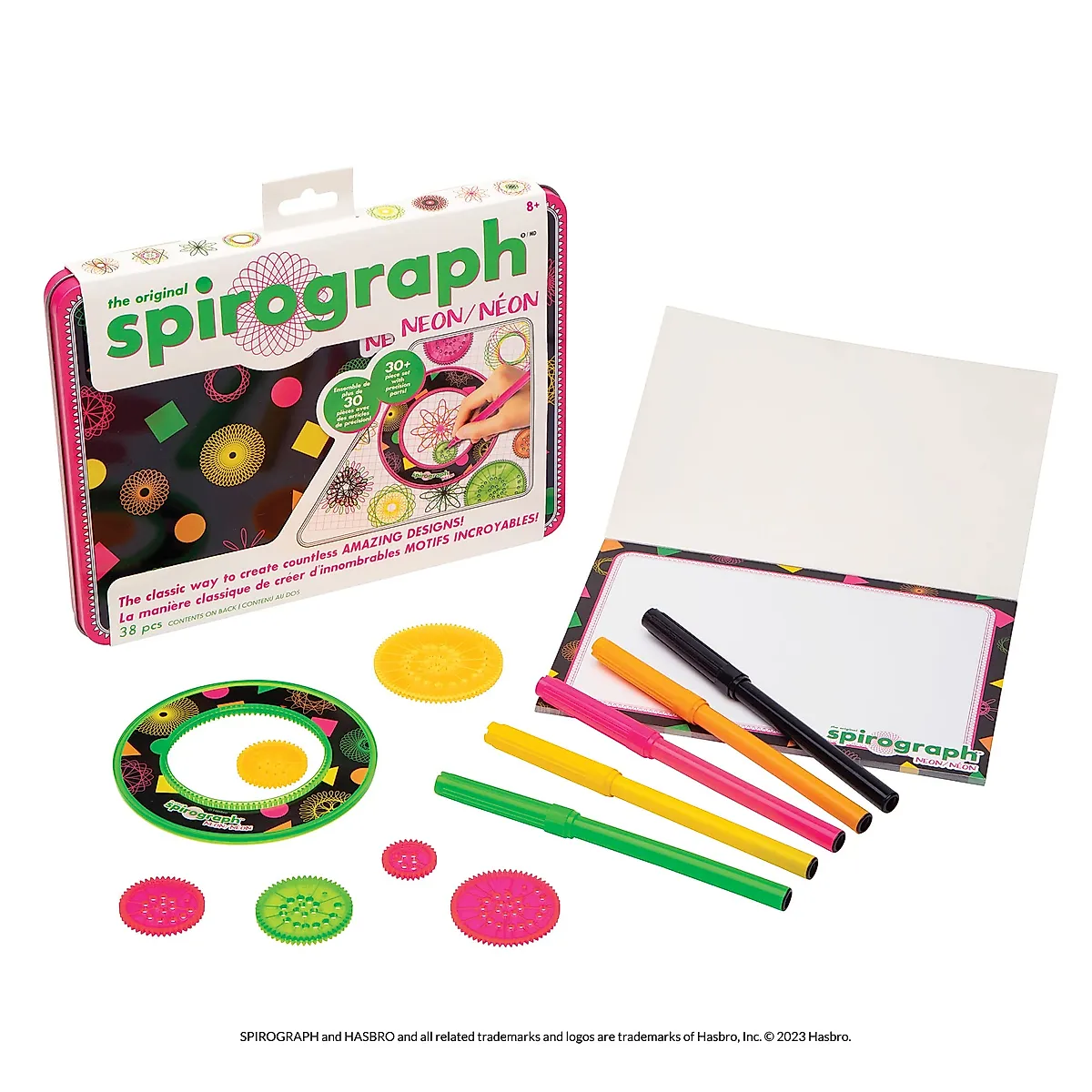 Spirograph Neon Collectors Tin – Arts and Crafts, Kids Toys, Art Supplies, Craft Supplies, Drawing Kit, Spiral Art, Classic Gear Design Kit, Pens, Design Sheet Included, Ages 8+