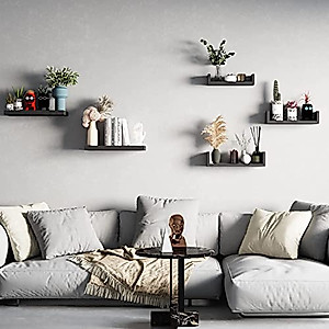 Bundled Black Floating Shelves of GREENDEW Wall Shelves Invisible Mounted (Set of 2) and U-Shaped Decor Shelves (Set of 3) for Living Room, Bedroom, Bathroom, Kitchen, Office Storage