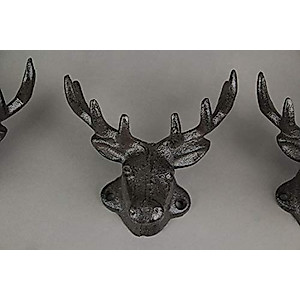 Zeckos Set of 3 Rustic Brown Cast Iron Deer Head Decorative Wall Hooks Lodge Décor 4.25 Inches Long