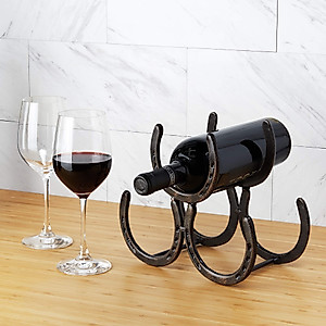 Foster & Rye Horseshoe Countertop Metal Wine Rack, Cast Iron Wine Bottle Holder, Holds 3 Standard Wine Bottles, 10" x 5.5" x 8.5"