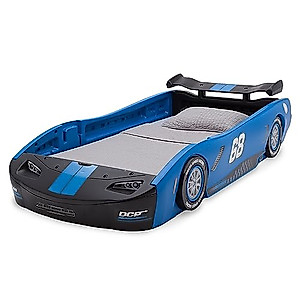 Delta Children Turbo Race Car Twin Bed, Blue Snooze 6 inch Memory Foam Twin Mattress (Bundle)
