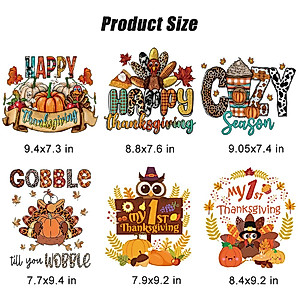 6 Sheets Thanksgiving Iron on Patches for Clothing Fall Heat Transfer Vinyl HTV Stickers Thanksgiving Iron on Transfers Turkey Pumpkins Iron on Decals for Clothes T-Shirt DIY Craft Autumn Decor