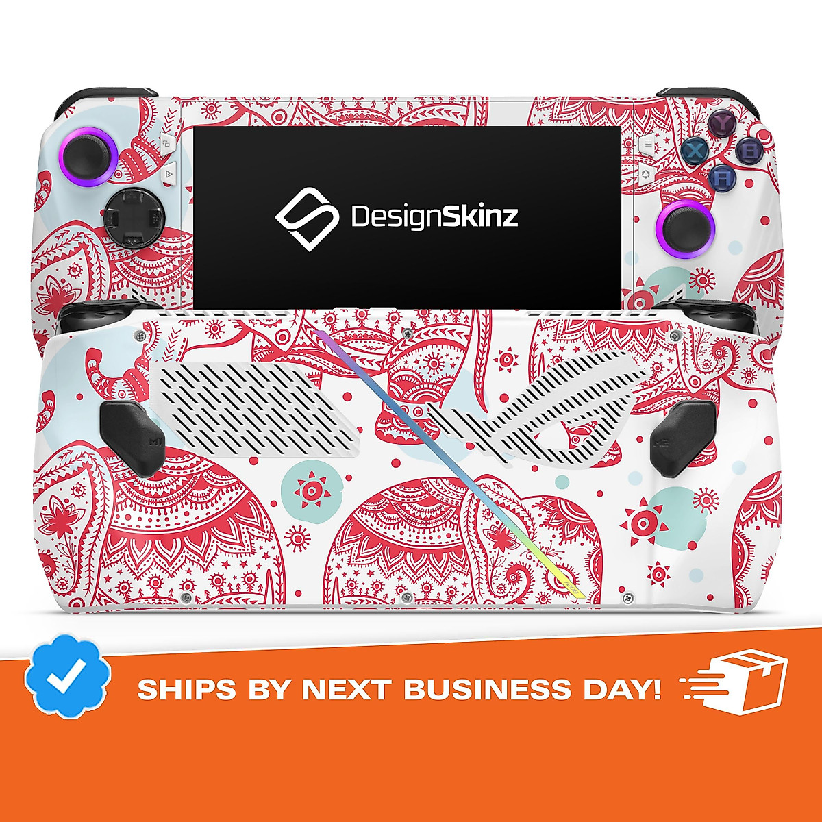 DesignSkinz - Compatible with Rog Ally - PC Skin Decal Protective Scratch Resistant Vinyl Wrap Gaming Cover - Sacred Red Elephant and Polkadots