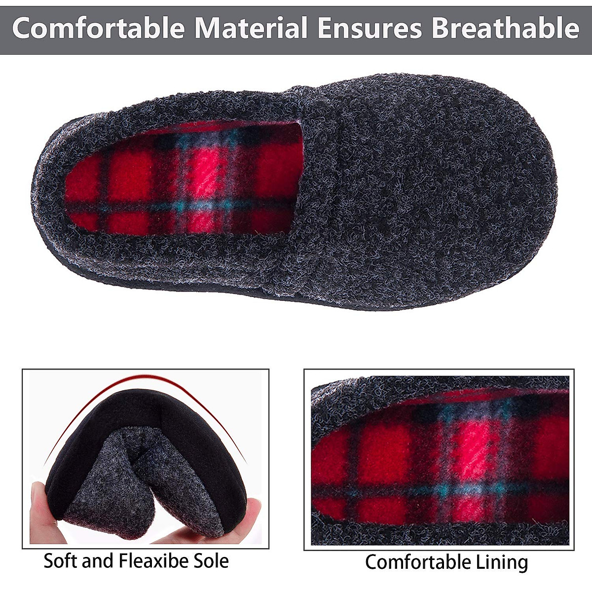 festooning Boys Comfy Spring Winter Warm House Bedroom Slippers with Memory Foam Indoor Non-Slip Sole for Toddler Little Big Kid Grey Size 11-12 M US