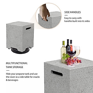 Essential Lounger Propane Tank Cover Table 16 Inch, 20 Propane Tank Holder Propane Tank Hideaway Table for Fire Pit, Concrete Gas Tank Hideaway Storage Table with Waterproof Cover - Gray