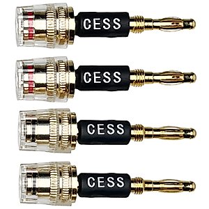 CNCESS CESS-187 Banana Plug Connect to Spade Fork Plug Speaker Cable Adapter, 4 Pack